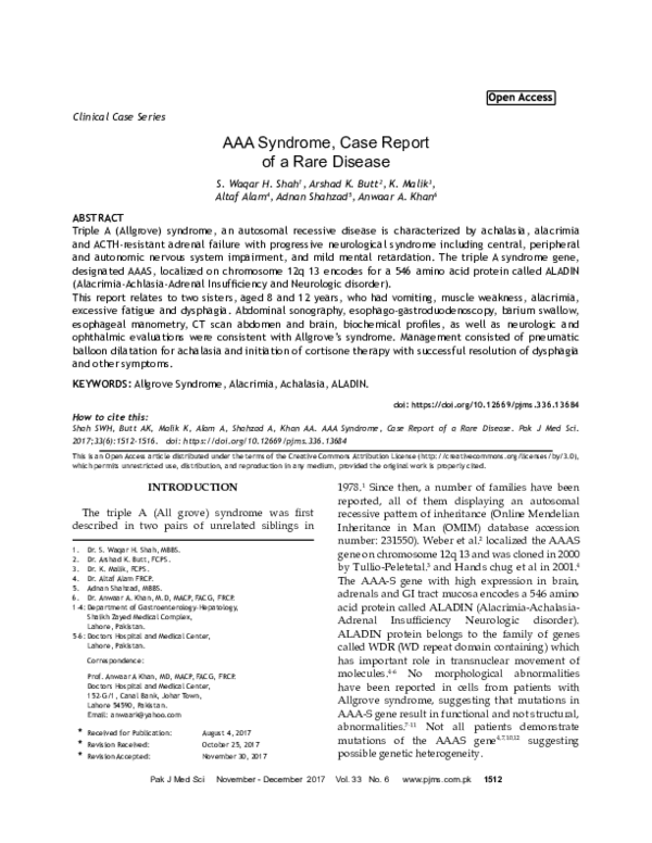 (PDF) AAA Syndrome, Case Report of a Rare Disease