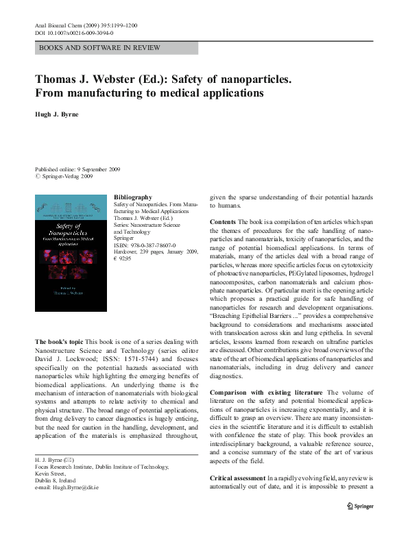 (PDF) Thomas J. Webster (Ed.): Safety of nanoparticles. From ...