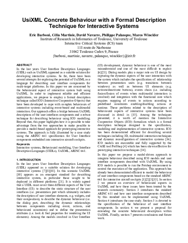 (PDF) UsiXML Concrete Behaviour with a Formal Description Technique for Interactive Systems ...