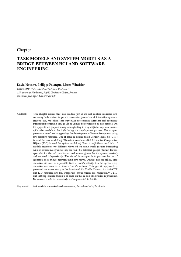 (PDF) Task Models and System Models as A Bridge Between Hci and ...