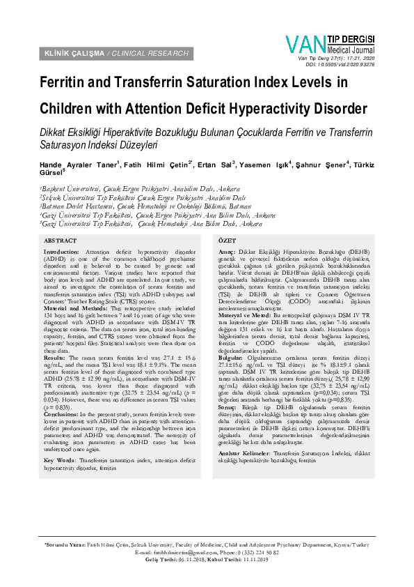 (PDF) Ferritin and transferrin saturation index levels in children with ...