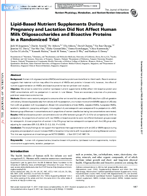 (PDF) Impact of Lipid-Based Nutrient Supplements on Breast Milk Proteins