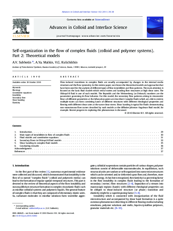 (PDF) Self-organization in the flow of complex fluids (colloid and ...