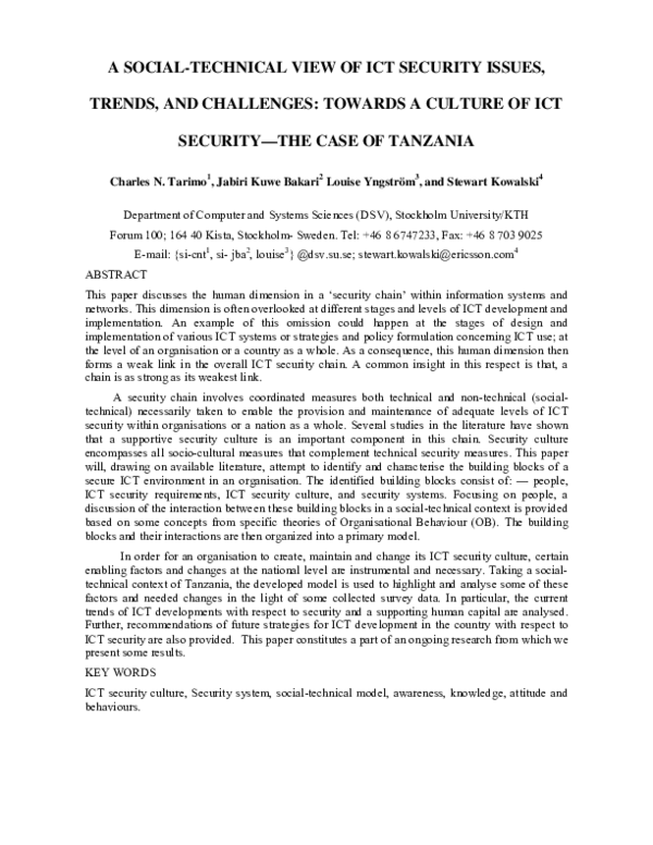 (PDF) A Social-Technical View of Ict Security Issues, Trends, and ...