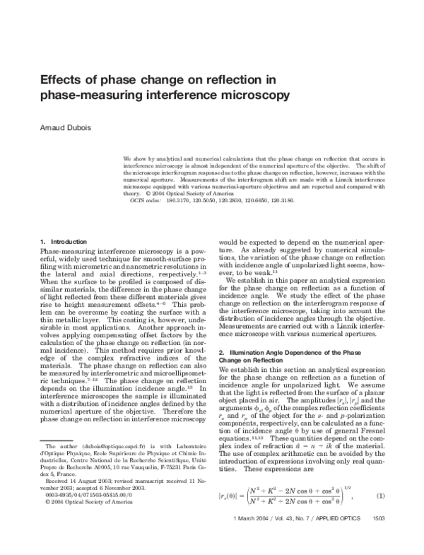 (PDF) Effects of Phase Change on Reflection in Phase-Measuring ...