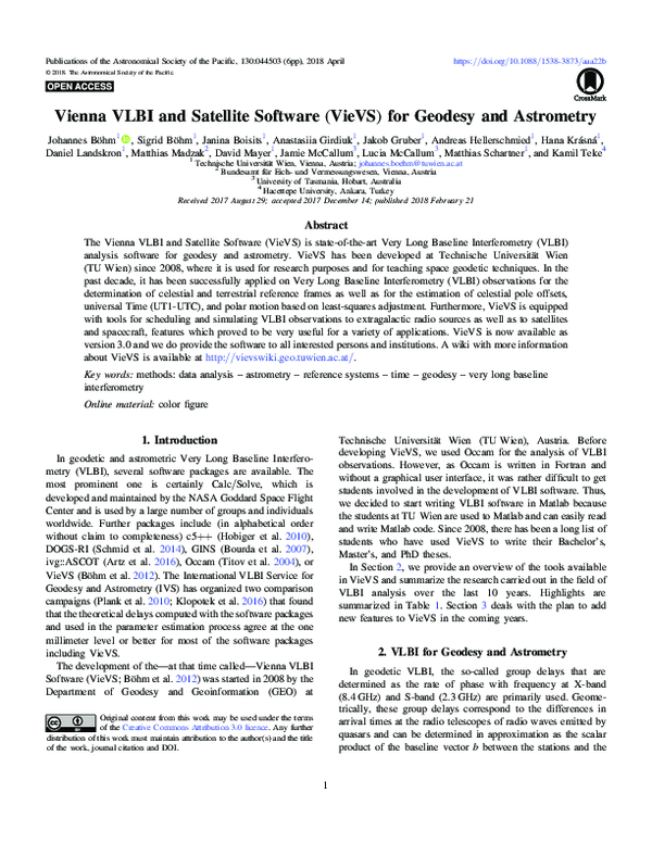 (PDF) Vienna VLBI and Satellite Software (VieVS) for Geodesy and Astrometry