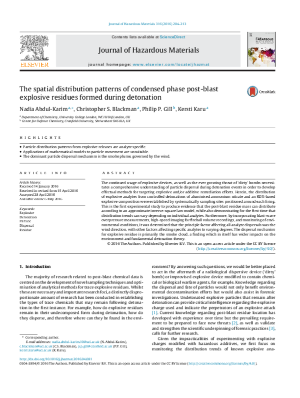 (PDF) The spatial distribution patterns of condensed phase post-blast ...