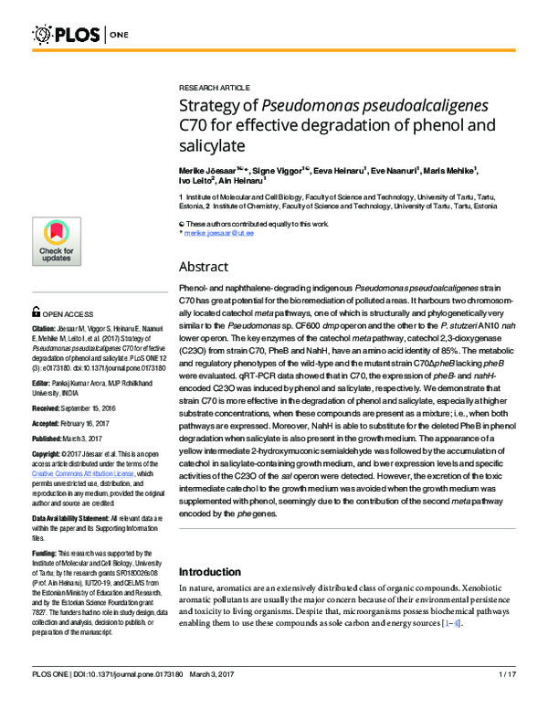(PDF) Strategy of Pseudomonas pseudoalcaligenes C70 for effective ...