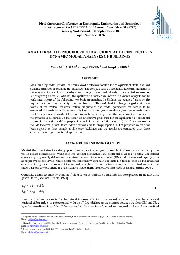 (PDF) An Alternative Procedure for Accidental Eccentricity in Dynamic Modal Analyses of Buildings