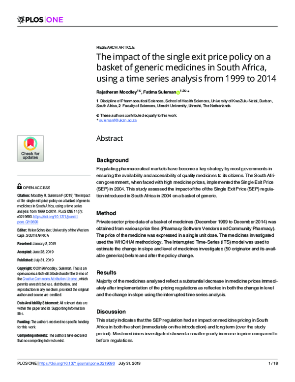 (PDF) The impact of the single exit price policy on a basket of generic ...