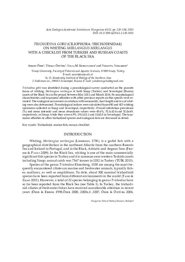 (PDF) Trichodina Gobii in Whiting: Ecological and Taxonomic Insights