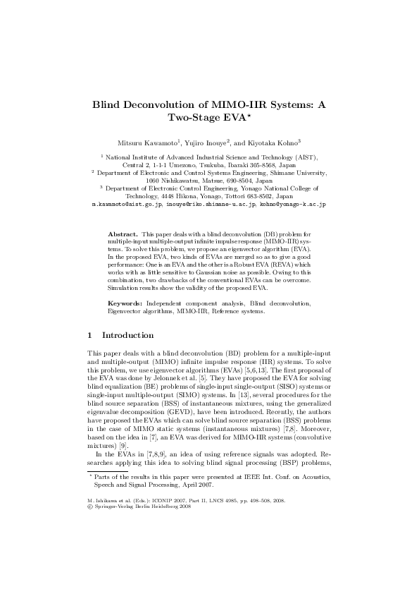 (PDF) Blind Deconvolution of MIMO-IIR Systems: A Two-Stage EVA