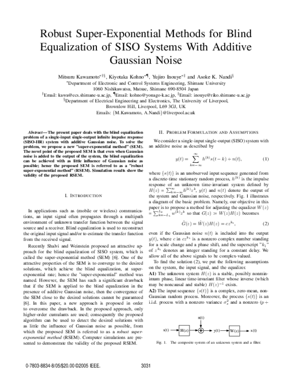 (PDF) Robust super-exponential methods for blind equalization of SISO systems with additive ...
