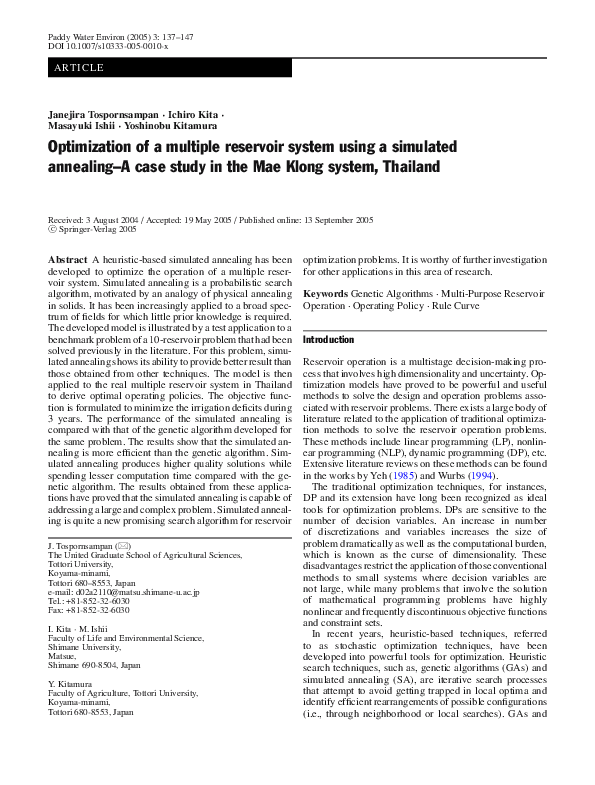 (PDF) Optimization of a multiple reservoir system using a simulated annealing--A case study in ...