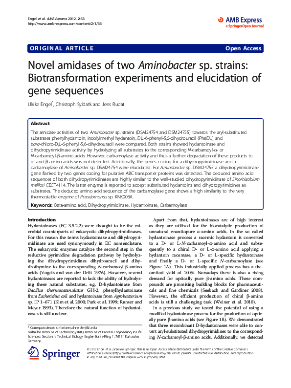 (PDF) Amidase activities and gene sequences of Aminobacter sp. strains