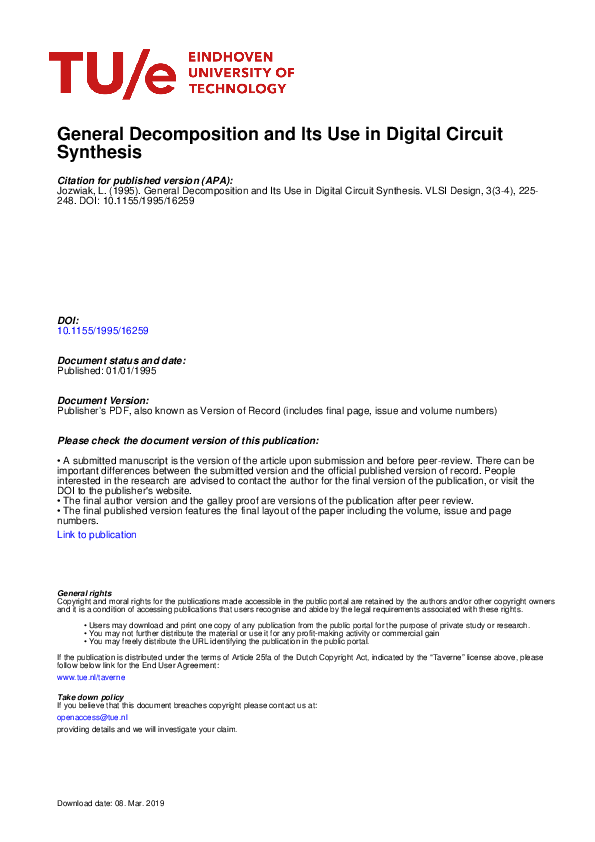 (PDF) General Decomposition and Its Use in Digital Circuit Synthesis