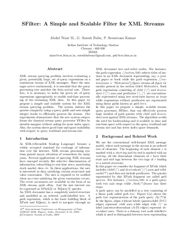 (PDF) A Simple and Scalable Filter for XML Streams