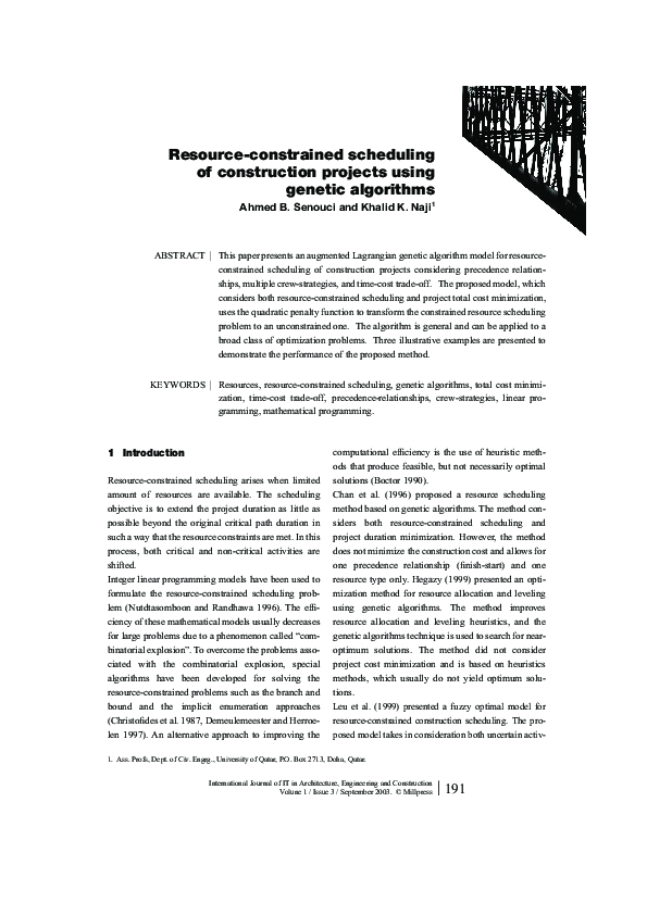 (PDF) Resource-constrained scheduling of construction projects using genetic algorithms