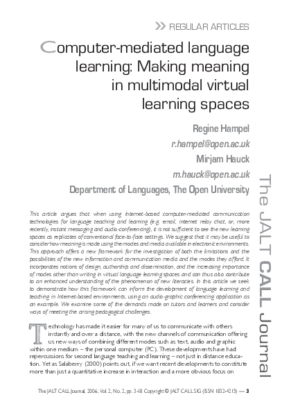 (PDF) Computer-mediated language learning: Making meaning in multimodal virtual learning spaces