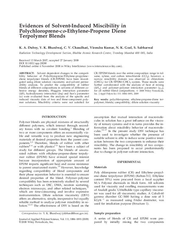 (PDF) Evidences of solvent-induced miscibility in polychloroprene- co -ethylene-propene diene ...