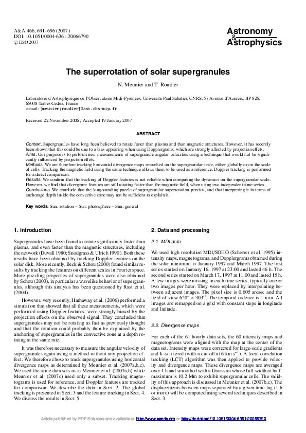 (PDF) The superrotation of solar supergranules
