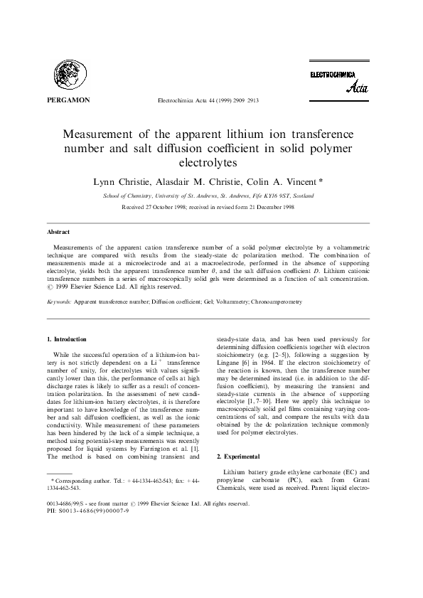 (PDF) Measurement of the apparent lithium ion transference number and ...