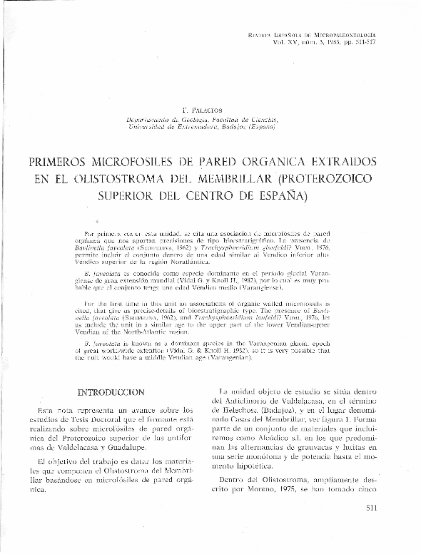 (PDF) Primeros microfósiles de pared orgánica extraídos en el ...