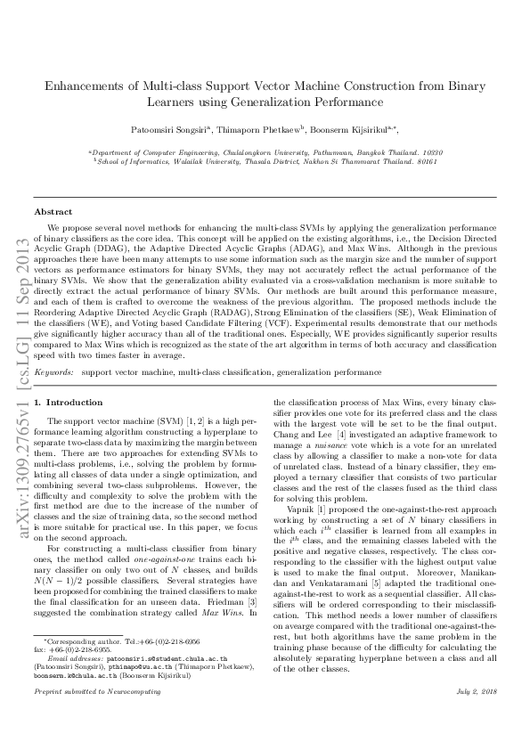 (PDF) Enhancement of multi-class support vector machine construction ...