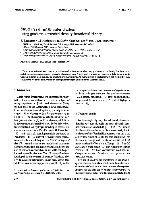 (PDF) Structures of small water clusters using gradient-corrected density functional theory