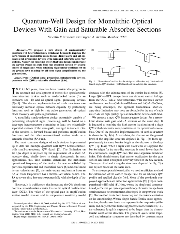 (PDF) Quantum-Well Design for Monolithic Optical Devices With Gain and ...