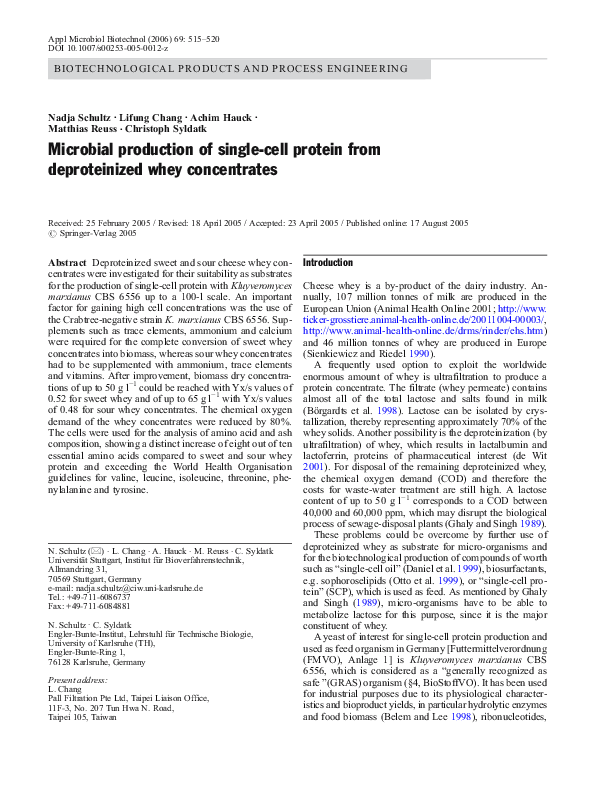 (PDF) Microbial production of single-cell protein from deproteinized ...
