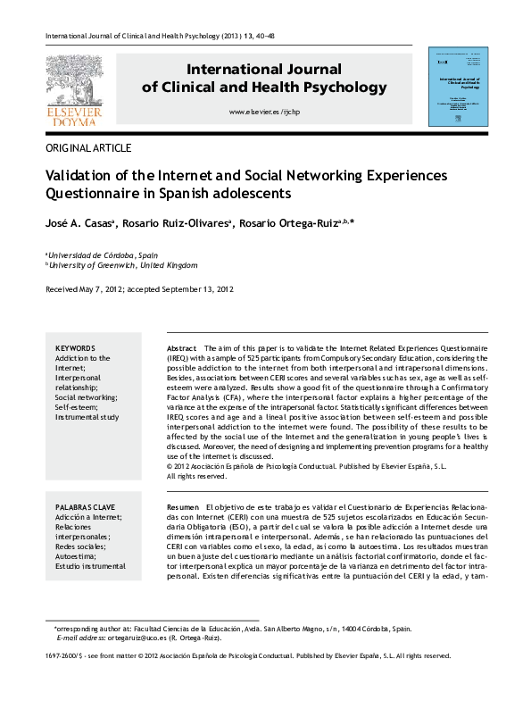 (PDF) Validation of the Internet and Social Networking Experiences ...