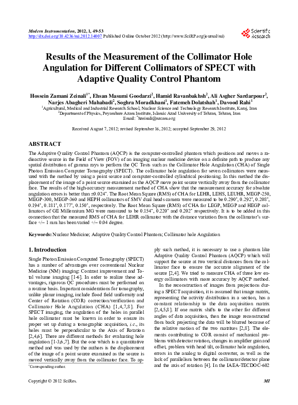(PDF) Results of the Measurement of the Collimator Hole Angulation for ...