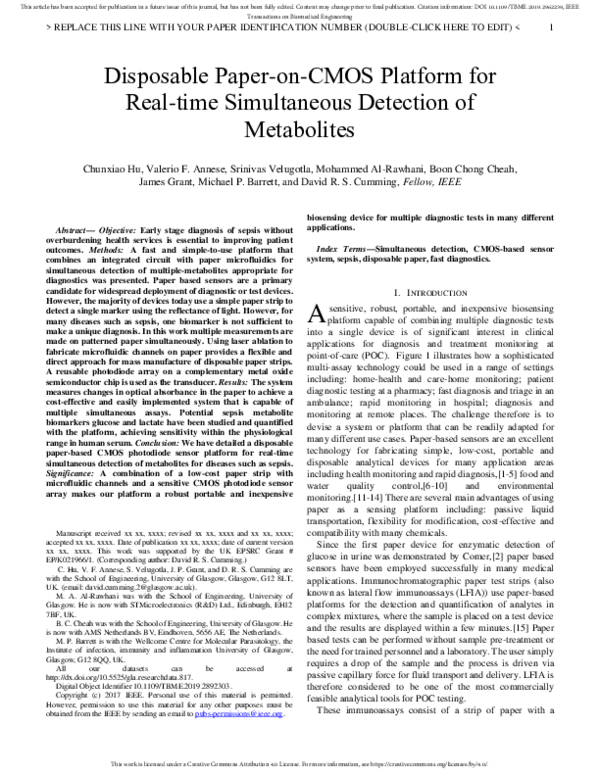 (PDF) Disposable Paper-on-CMOS Platform for Real-time Simultaneous ...