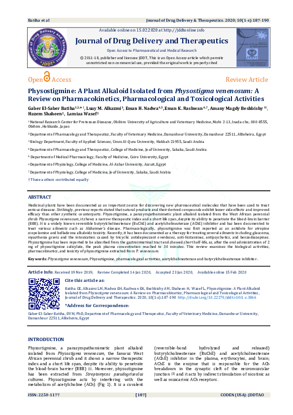 (PDF) Physostigmine: A Plant Alkaloid Isolated from Physostigma ...