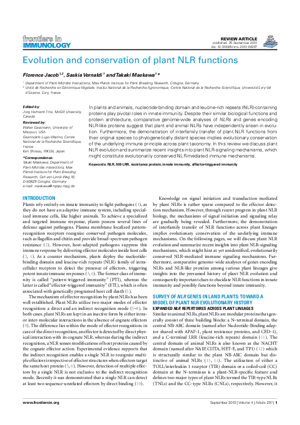 (PDF) Evolution and Conservation of Plant NLR Functions