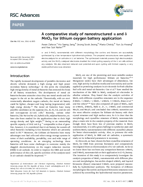 (PDF) A comparative study of nanostructured α and δ MnO 2 for lithium ...