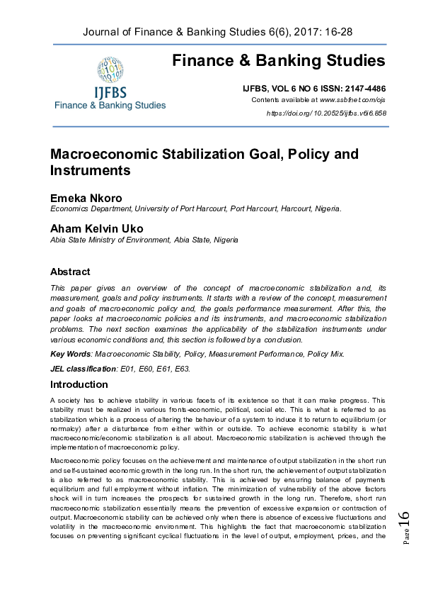 (PDF) Macroeconomic Stabilization Goal, Policy And Instruments