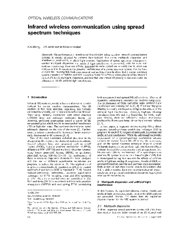 Pdf Infrared Wireless Communication Using Spread Spectrum Techniques