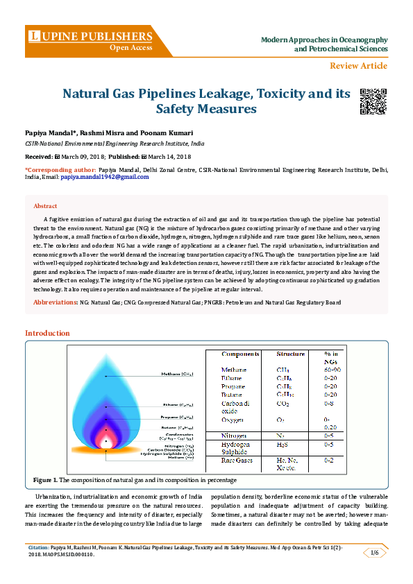 (PDF) Natural Gas Pipelines Leakage, Toxicity and its Safety Measures