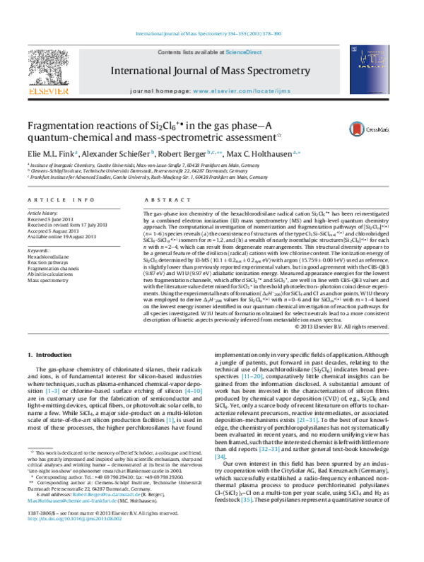 (PDF) Fragmentation reactions of Si2Cl6+ in the gas phase—A quantum ...