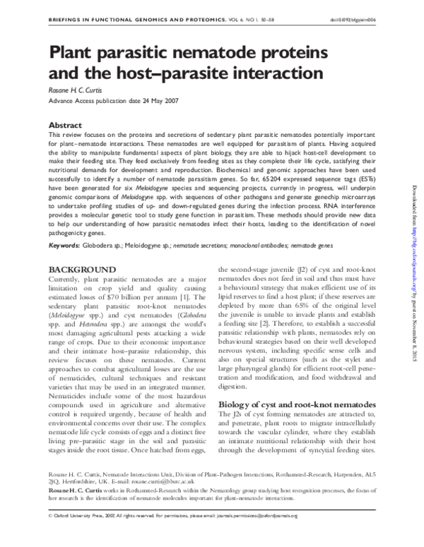 (PDF) Plant parasitic nematode proteins and the host parasite interaction