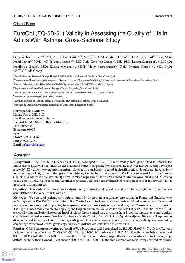 (PDF) EuroQol (EQ-5D-5L) Validity in Assessing the Quality of Life in ...