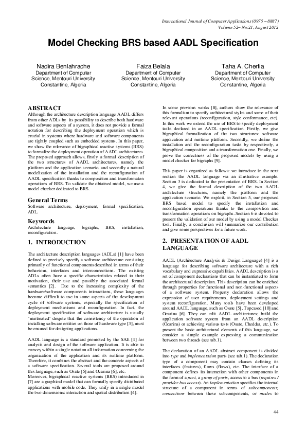 (PDF) Model Checking BRS based AADL Specification