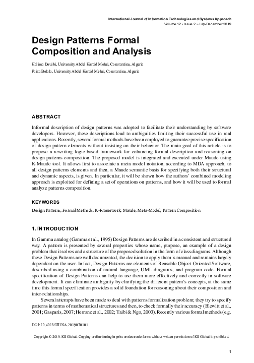 (PDF) Design Patterns Formal Composition and Analysis