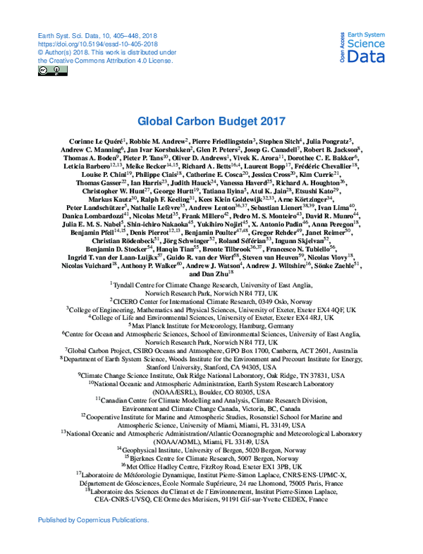 (PDF) Global Carbon Budget 2017