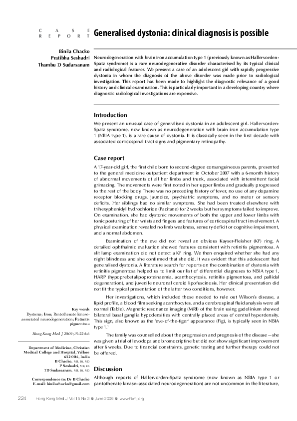 (PDF) Generalised dystonia: clinical diagnosis is possible