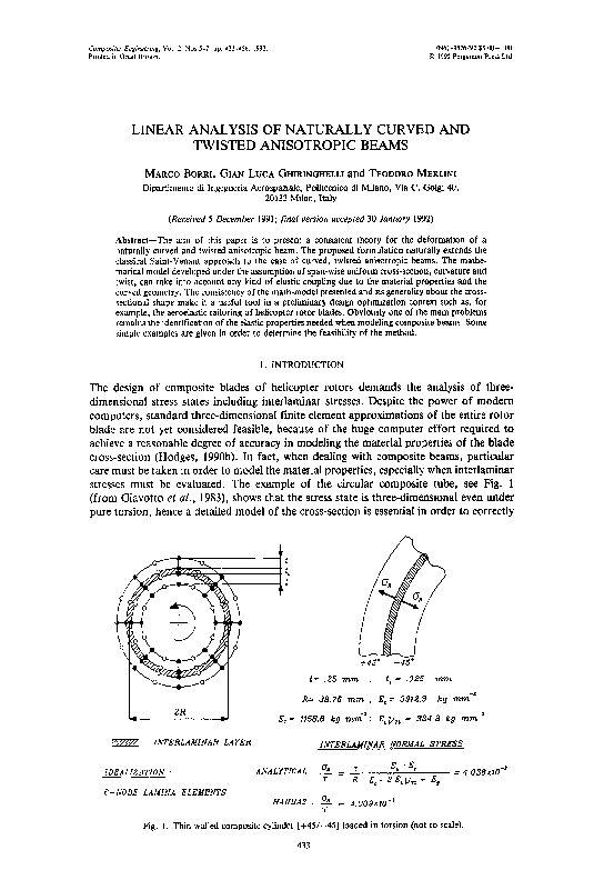 (PDF) Linear analysis of naturally curved and twisted anisotropic beam
