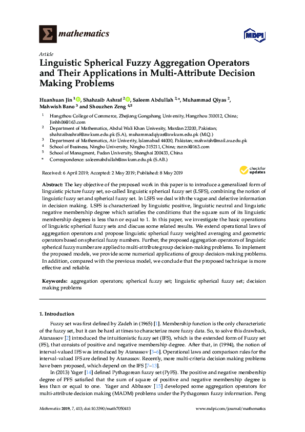 (PDF) Linguistic Spherical Fuzzy Aggregation Operators and Their Applications in Multi-Attribute ...