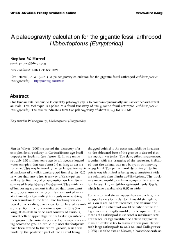 (PDF) A palaeogravity calculation for the gigantic fossil arthropod ...